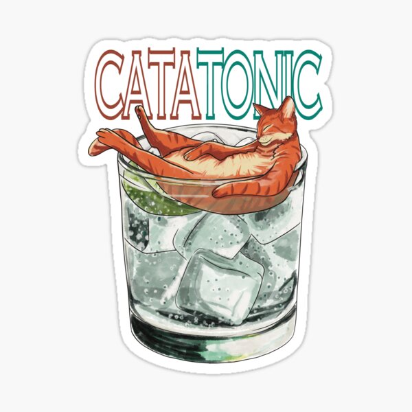 "Catatonic red orange cat and gin tonic" Sticker for Sale by MadDDesign ...