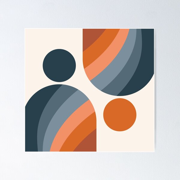 "Mid Century Modern Geometric Arch a15 in Navy Blue and Orange" Poster ...