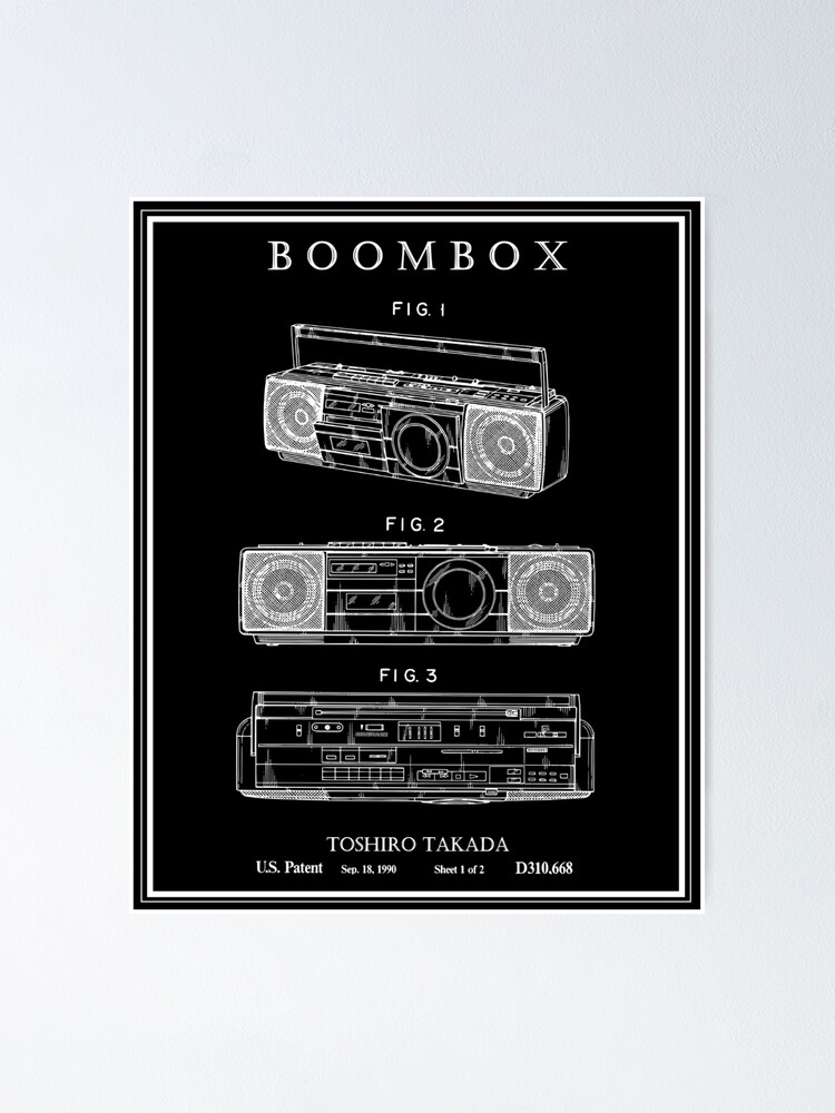 "Ghettoblaster Boombox Hip Hop Patent Blueprint" Poster by MadebyDesign ...