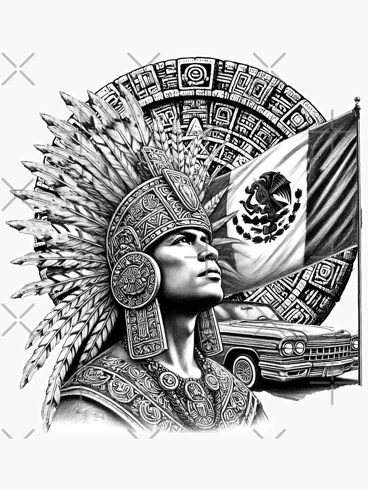"Aztec Warrior Calendar Mexico Mexican Flag Car Azteca" Sticker for ...