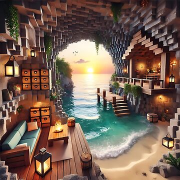 "Minecraft Cave House Oasis – Cozy Oceanfront Hideout at Sunset ...