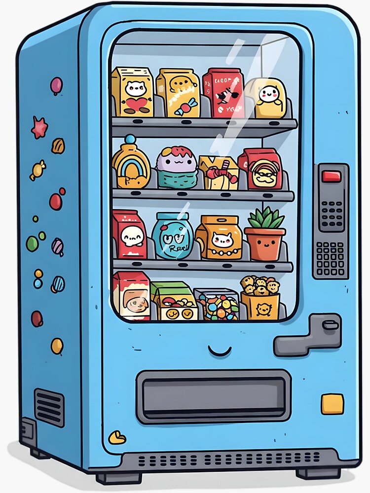 "Kawaii Treats Vending Machine: Whimsical Illustration" Sticker for Sale by BrendanARing | Redbubble
