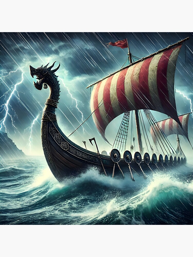 "Stormborn Voyage: Viking Longship in the Tempest" Poster for Sale by ...