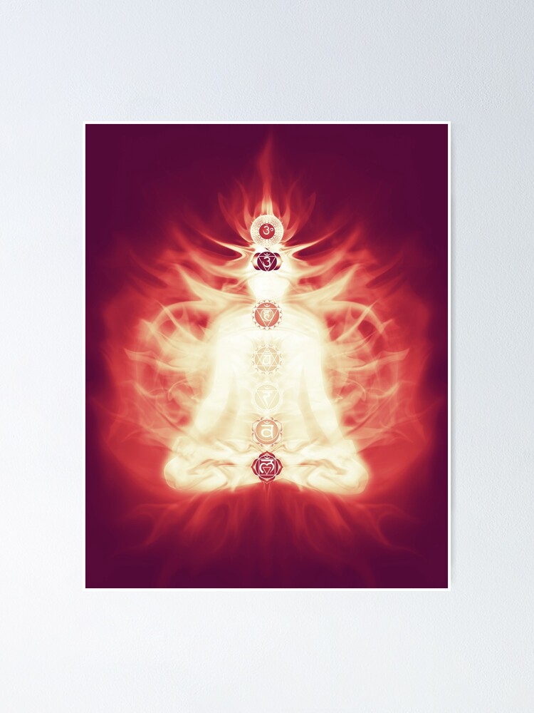 "Chakras symbols and energy flow on human body art photo print" Poster ...