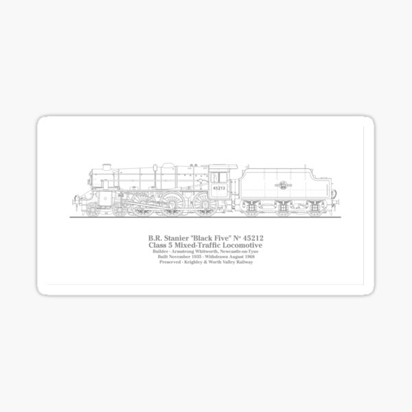 "BR/LMS Stanier Black 5 No 45212- Line Drawing" Sticker for Sale by ...