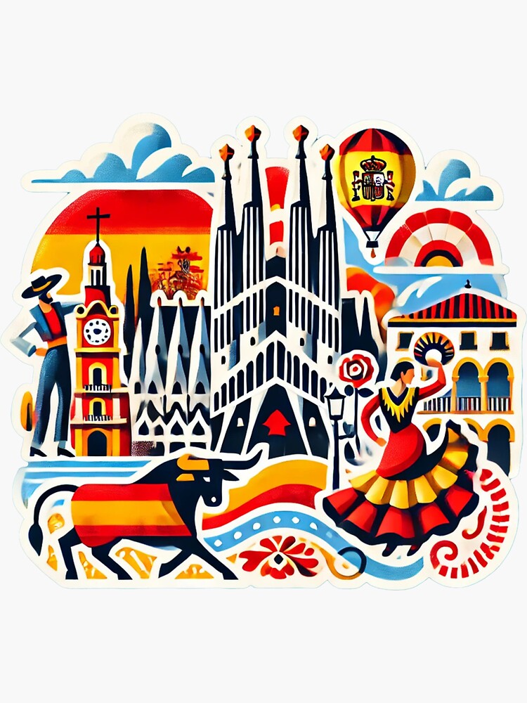"Exploring Spain: A Journey of Colors and Traditions" Sticker for Sale ...