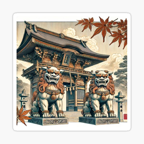 "Guardian Shisa & Sacred Shrine - Traditional Japanese Art" Sticker for ...