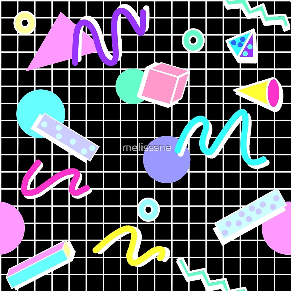 "80s Retro Party Grid Design (Black BG)" by melisssne | Redbubble