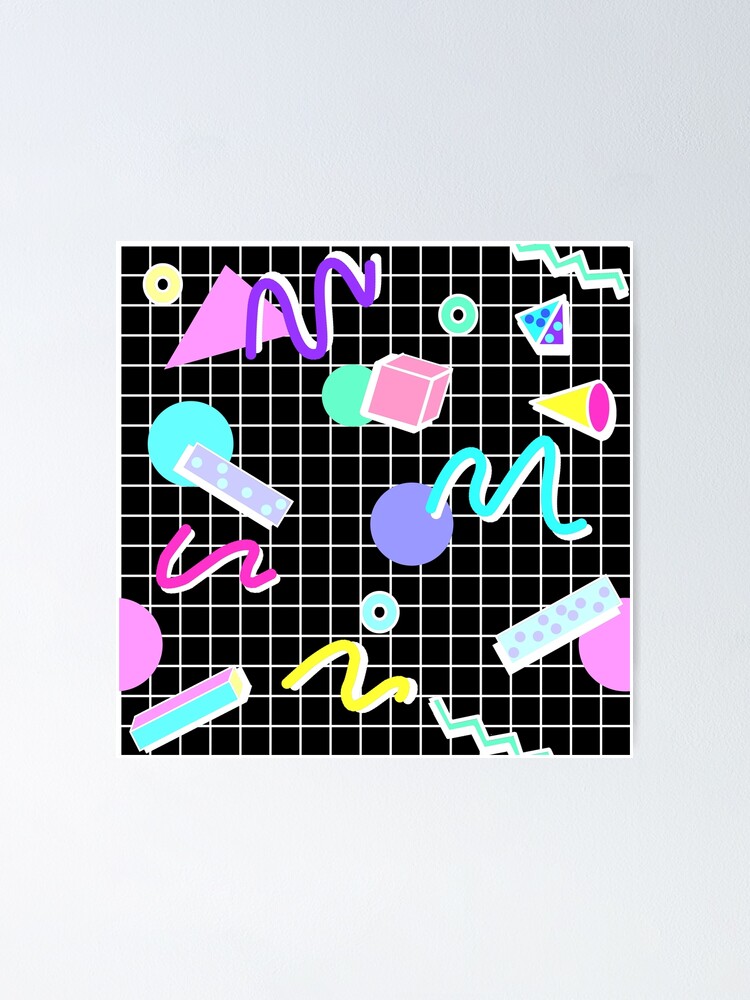 "80s Retro Party Grid Design (Black BG)" Poster for Sale by melisssne ...
