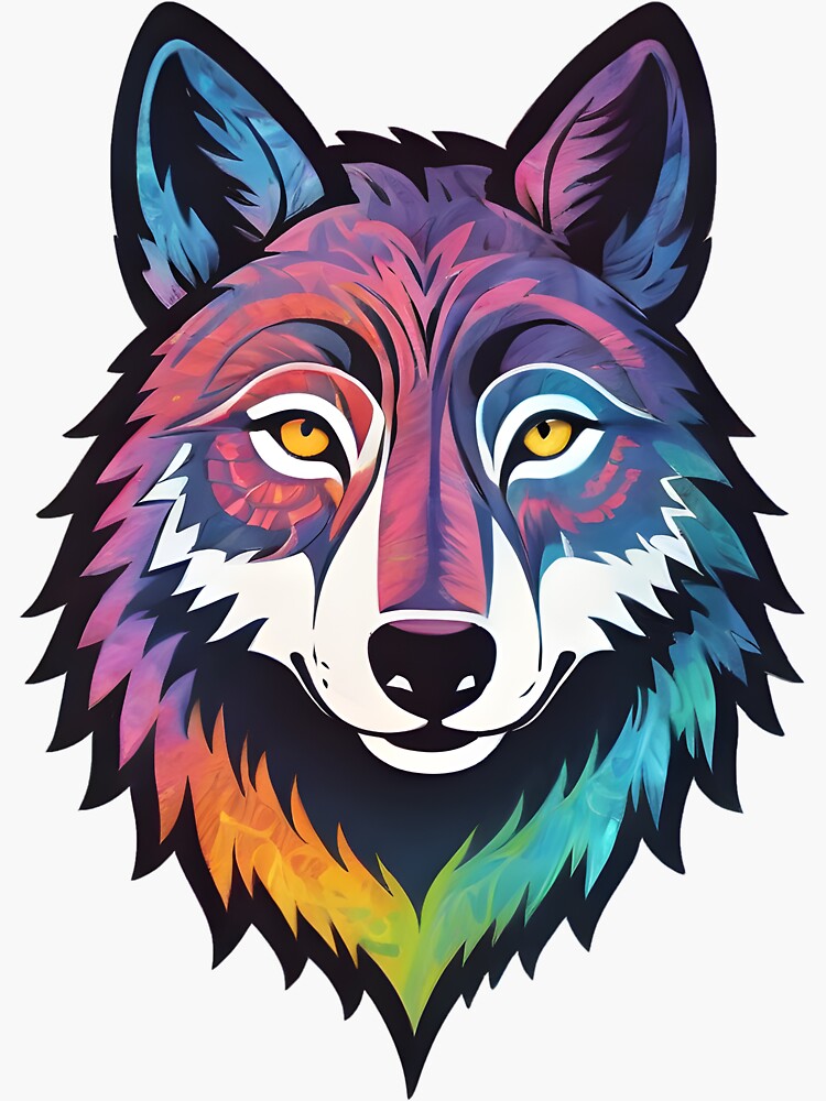 "abstract multicolor wolf face" Sticker for Sale by iiwart | Redbubble