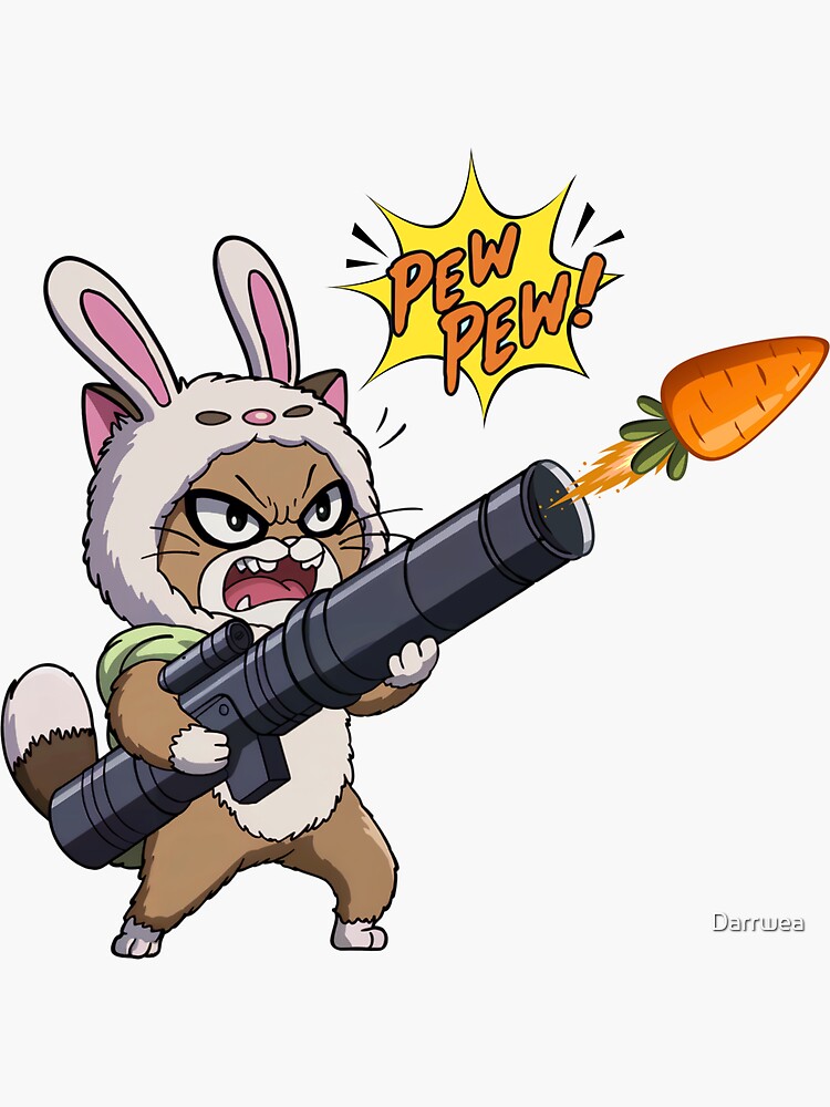 "Kawaii Chibi Cat in Bunny Cosplay with Carrot Bazooka – Cute & Funny ...