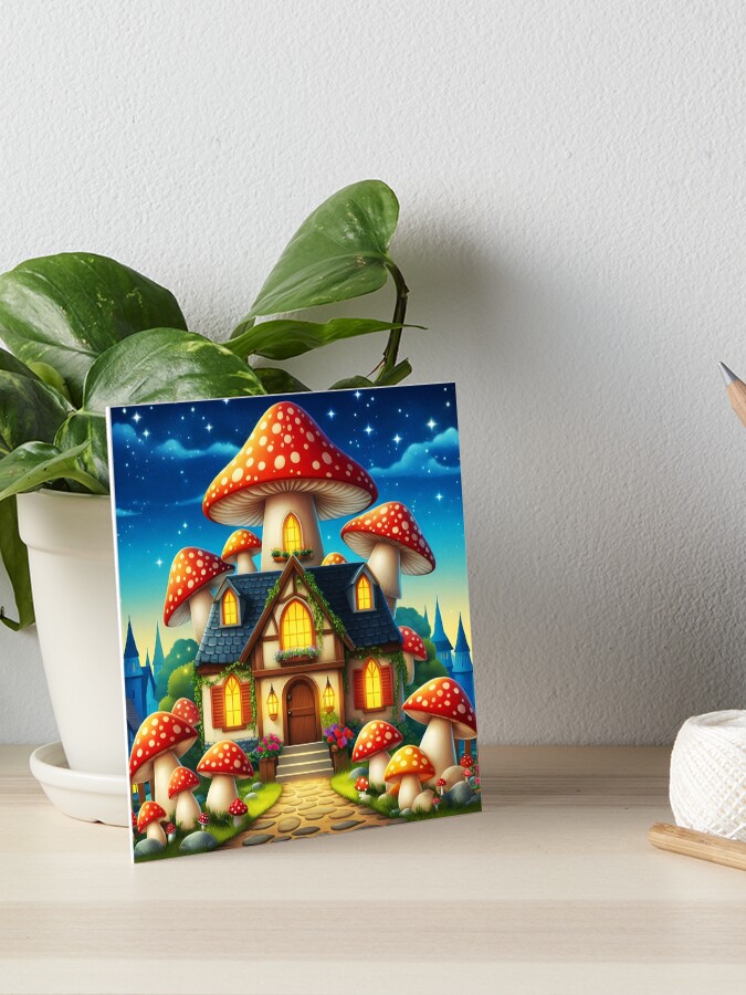 "Cartoon fairytale funghi house under a night sky" Art Board Print for ...