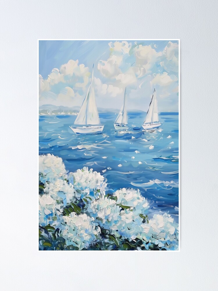 "Coastal Blue and White Hydrangea Ocean" Poster for Sale by Anova ...