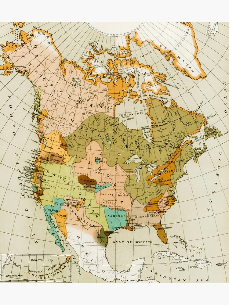 "Vintage Indigenous Tribal Map of North America" Poster for Sale by ...