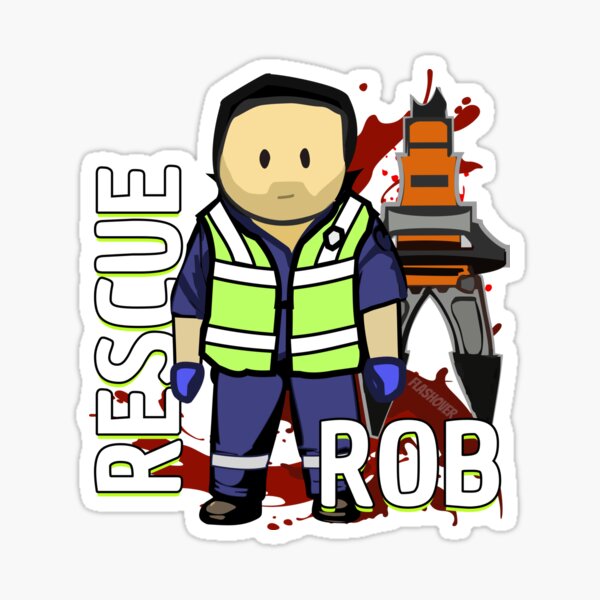 "Custom: Rescue Rob!" Sticker for Sale by Flashover | Redbubble