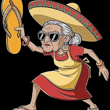 "Angry Grandma with Flip Flop – Funny Mexican Cartoon Illustration ...