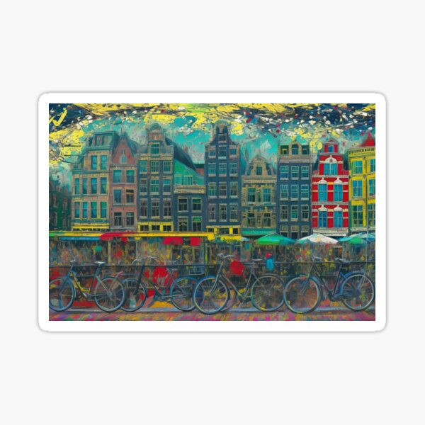 "Amsterdam Bike and Row House, Jackson Pollock Style" Sticker for Sale ...