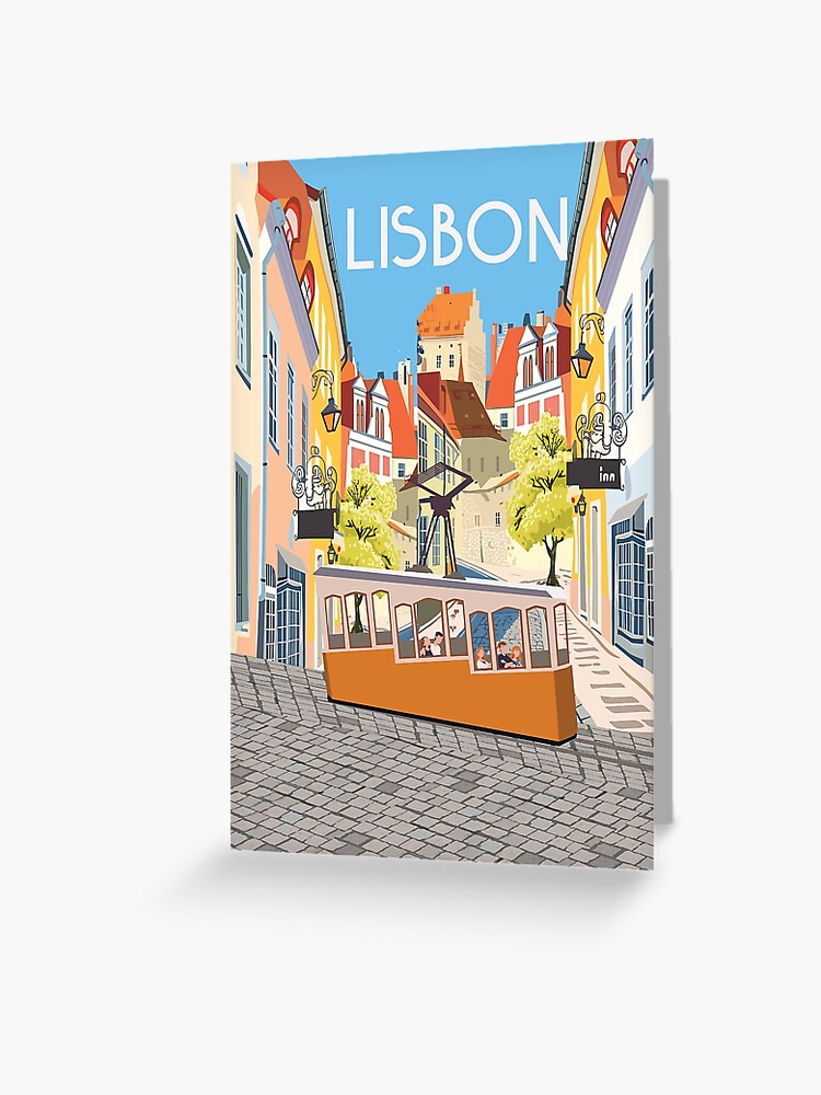 "LIsboa lisbon, vintage travel poster,sticker, greeting card" Greeting ...