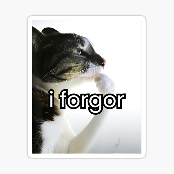"Funny Silly Cat Meme I Forgor Cringe Brainrot Meme" Sticker for Sale ...