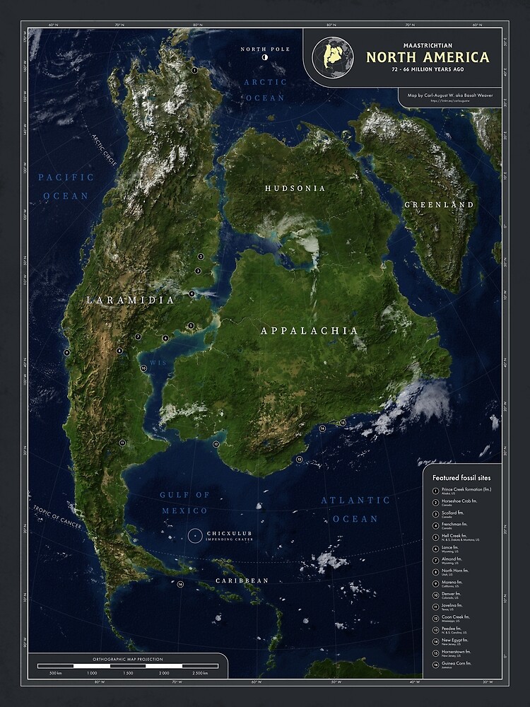 "Map of Maastrichtian North America: 72 - 66 million years ago" Poster ...