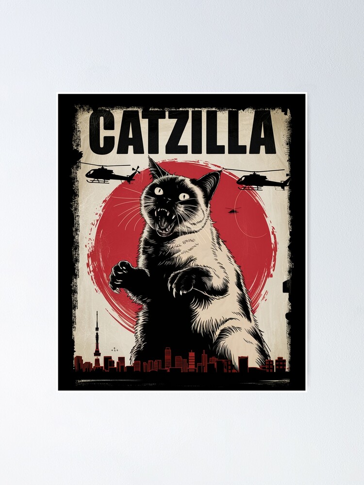 "Catzilla - Giant Cat Attacks! Retro Kaiju Monster Art Japanese Design ...