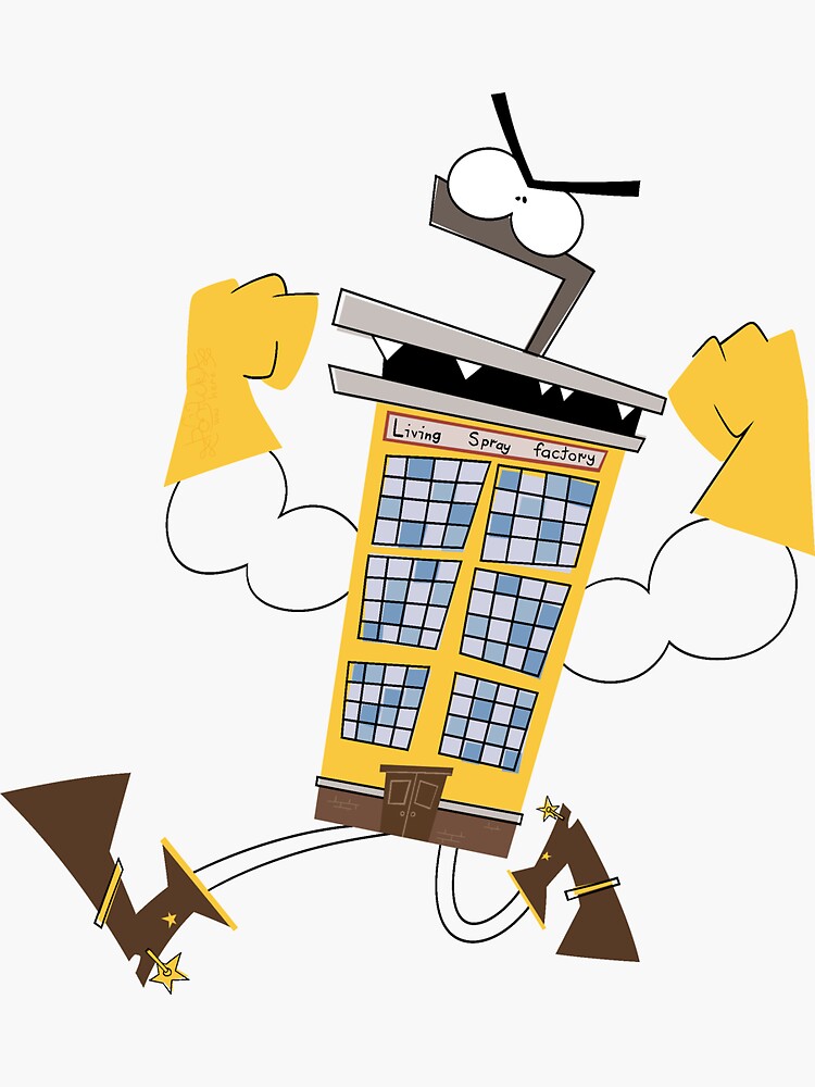 "Dog Man, Living Spray Factory Beasty Building" Sticker for Sale by ...