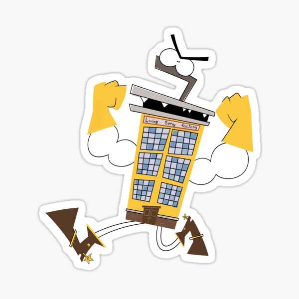 "Dog Man, Living Spray Factory Beasty Building" Sticker for Sale by ...