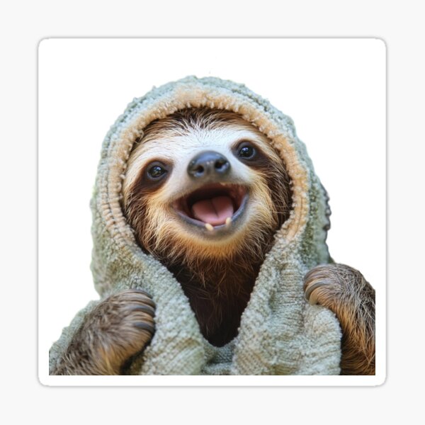 "sloth is happy with his coat" Sticker for Sale by Sunray9 | Redbubble