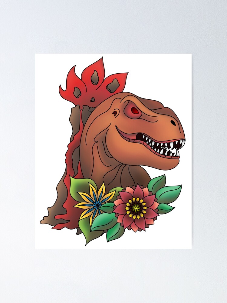 "Dino T-Rex and his explosive volcano" Poster by HantikShit | Redbubble