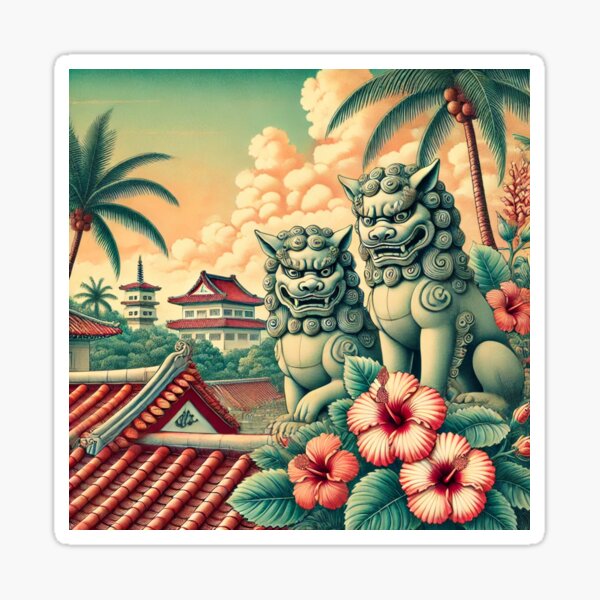 "Guardian Shisa Statues in Okinawa - Japanese Culture Art" Sticker for ...