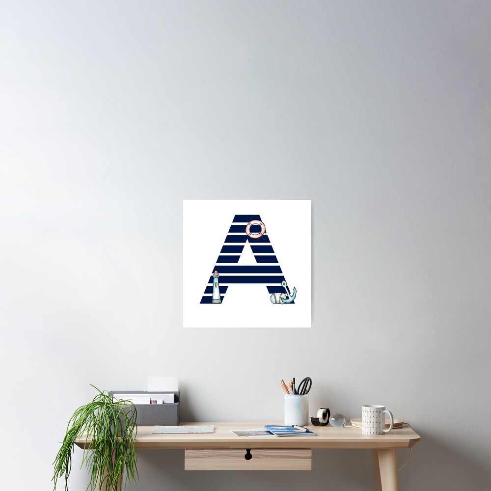 "Letter A - Navy uppercase Alphabet, sea life, seashells, ocean ...