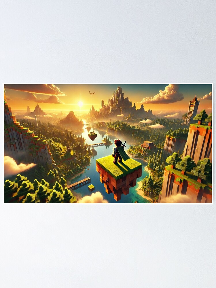 "Voxel Fantasy Explorer Scene – Floating Island RPG World Adventure Pixel Art" Poster for Sale ...