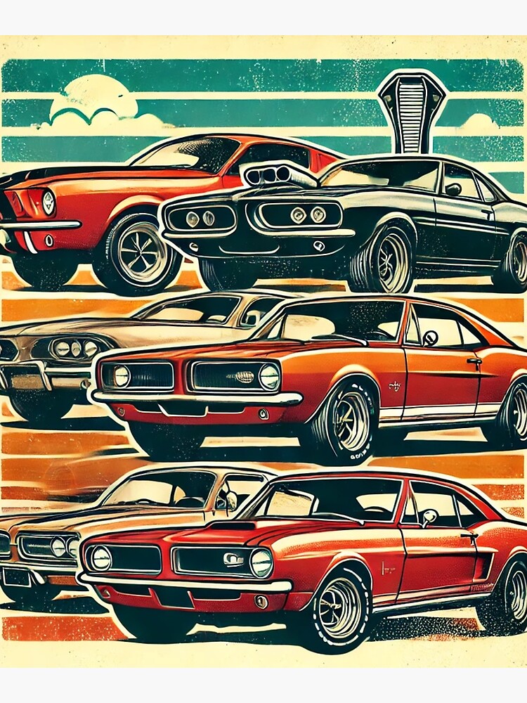 ""Classic Muscle Car Lineup: Mustang, GTO, Charger, Camaro, Corvette ...