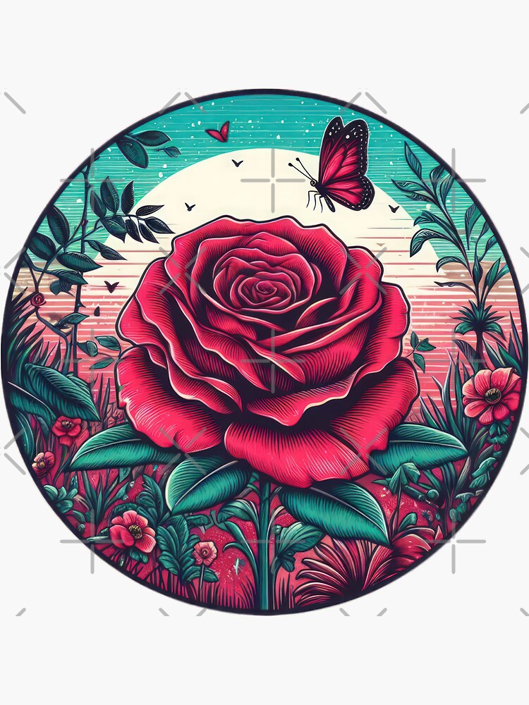 "Vintage Flowers Red rose with butterfly spring ,vintage rose, rose ...