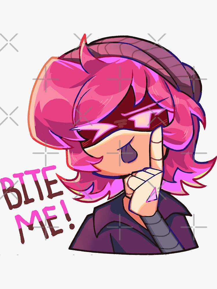 "Bite Me! Uzi" Sticker for Sale by MilkTeaMari | Redbubble