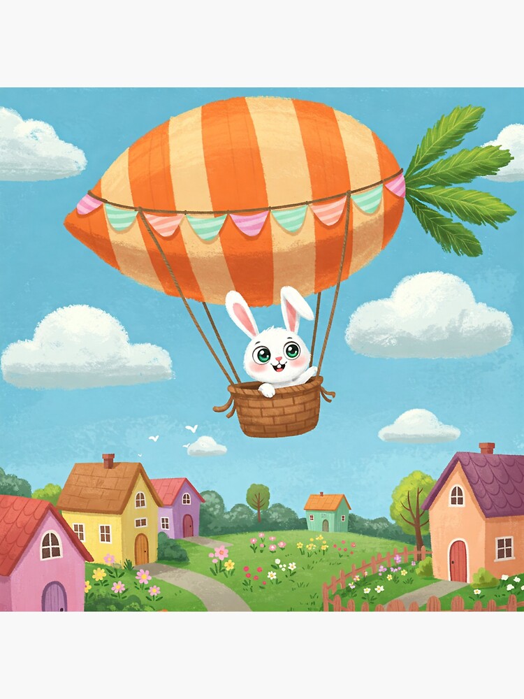 "Bunny's Carrot Balloon Ride Over Village" Sticker for Sale by jasonnelsen | Redbubble