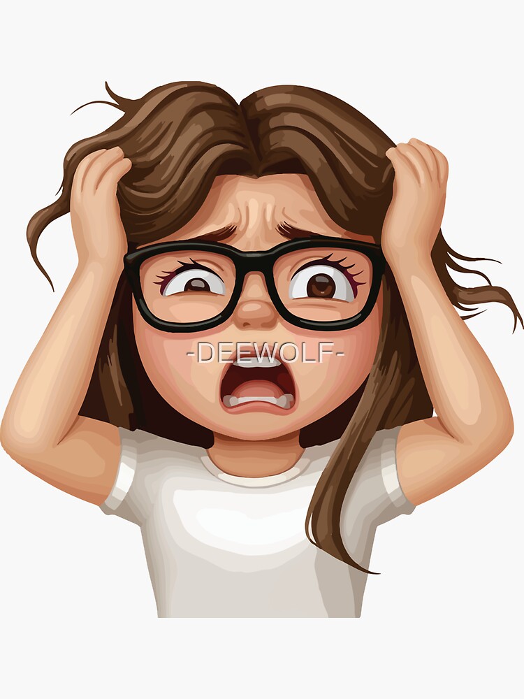 "Stressed Out Cartoon Girl – Funny Anxiety Emoji Art" Sticker for Sale ...
