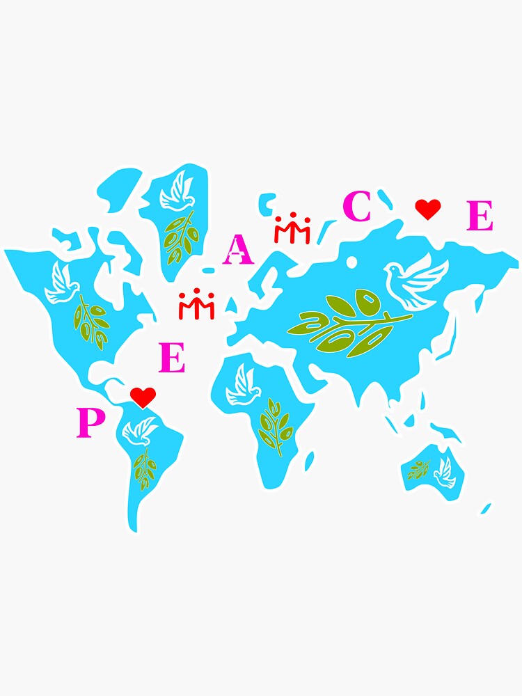 "Peace letters on the world map" Sticker for Sale by whee25 | Redbubble