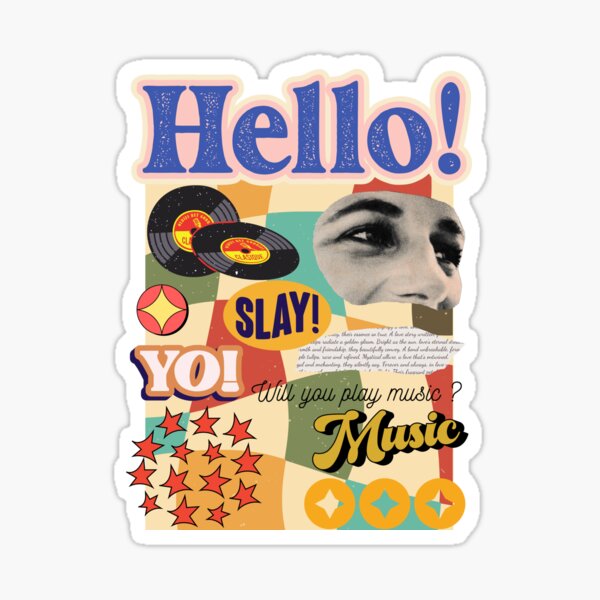 "Hello Pop – Retro Music Collage Art" Sticker for Sale by mintmono ...