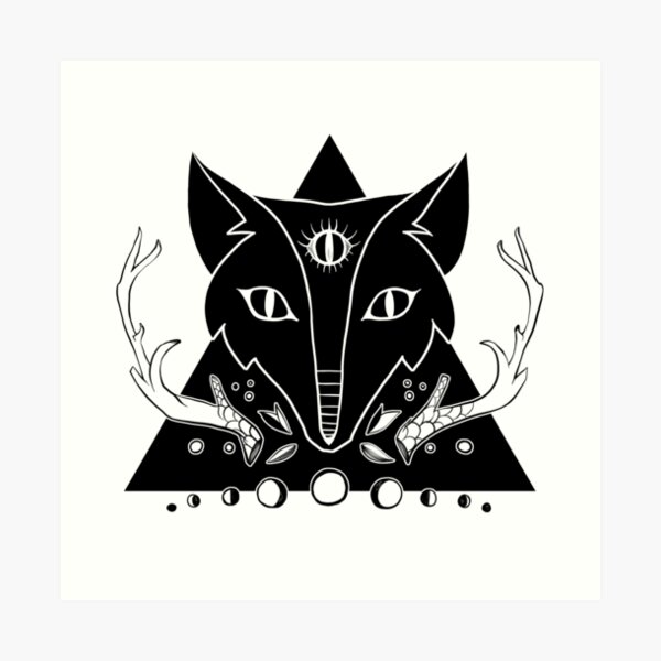 "Third Eye Fox With Geometric Triangle Pattern, Moon Phases, & Witchy ...