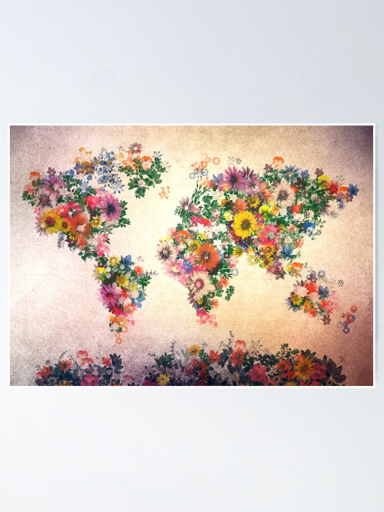 "world map floral 4" Poster for Sale by BekimART | Redbubble