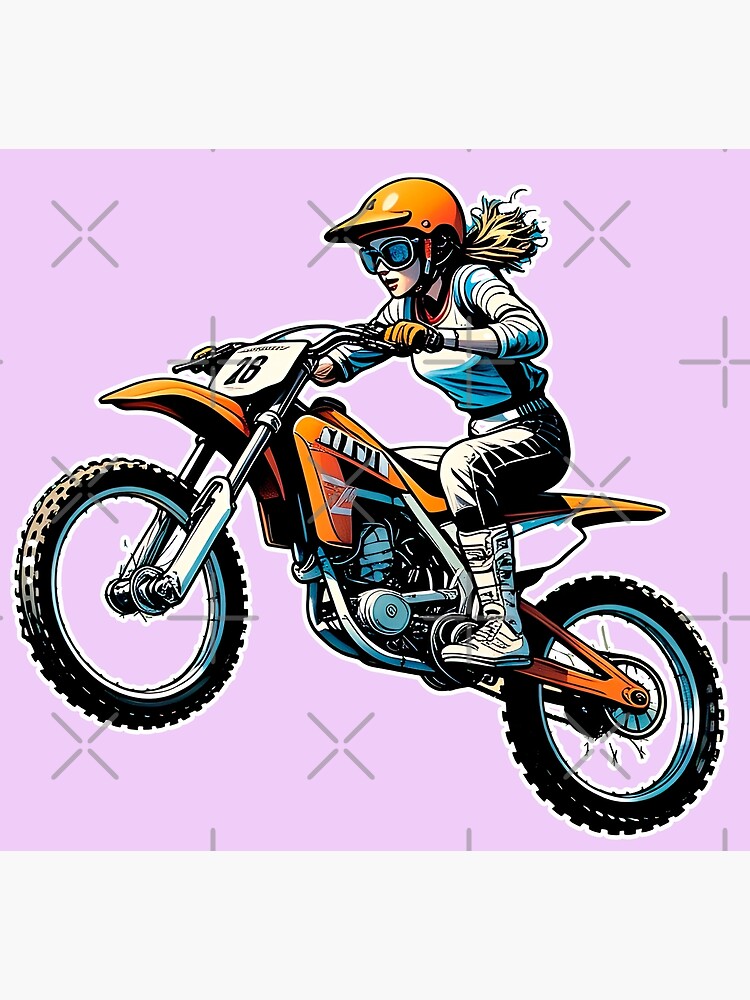 "Cute Motocross Girl sticker, gift for yourself, retro 80s comic styles ...