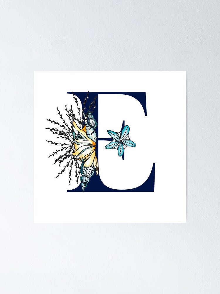 "Letter E - Navy uppercase Alphabet, sea life, seashells, ocean ...