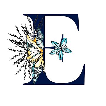 "Letter E - Navy uppercase Alphabet, sea life, seashells, ocean ...