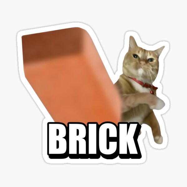 "Funny Cat Throwing Brick Meme" Sticker for Sale by MemishDesign ...