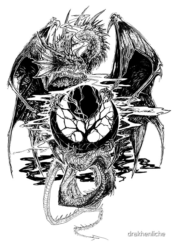 "Tree of Life Dragon (black and white)" by drakhenliche | Redbubble