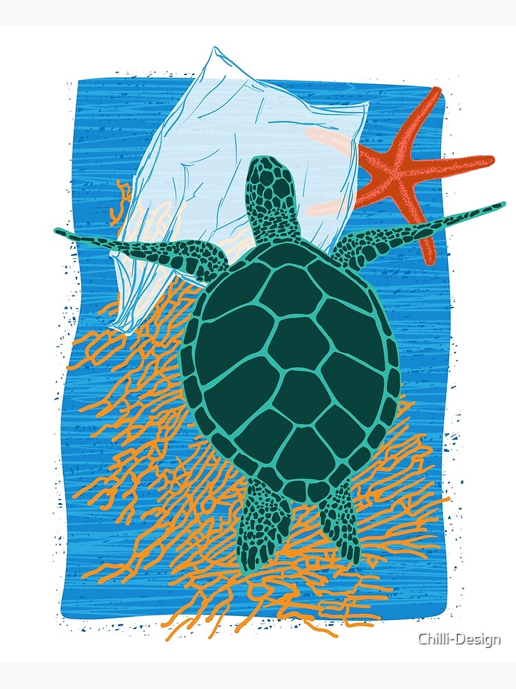 "Iceberg shape plastic bag with sea turtle, starfish and coral" Poster ...