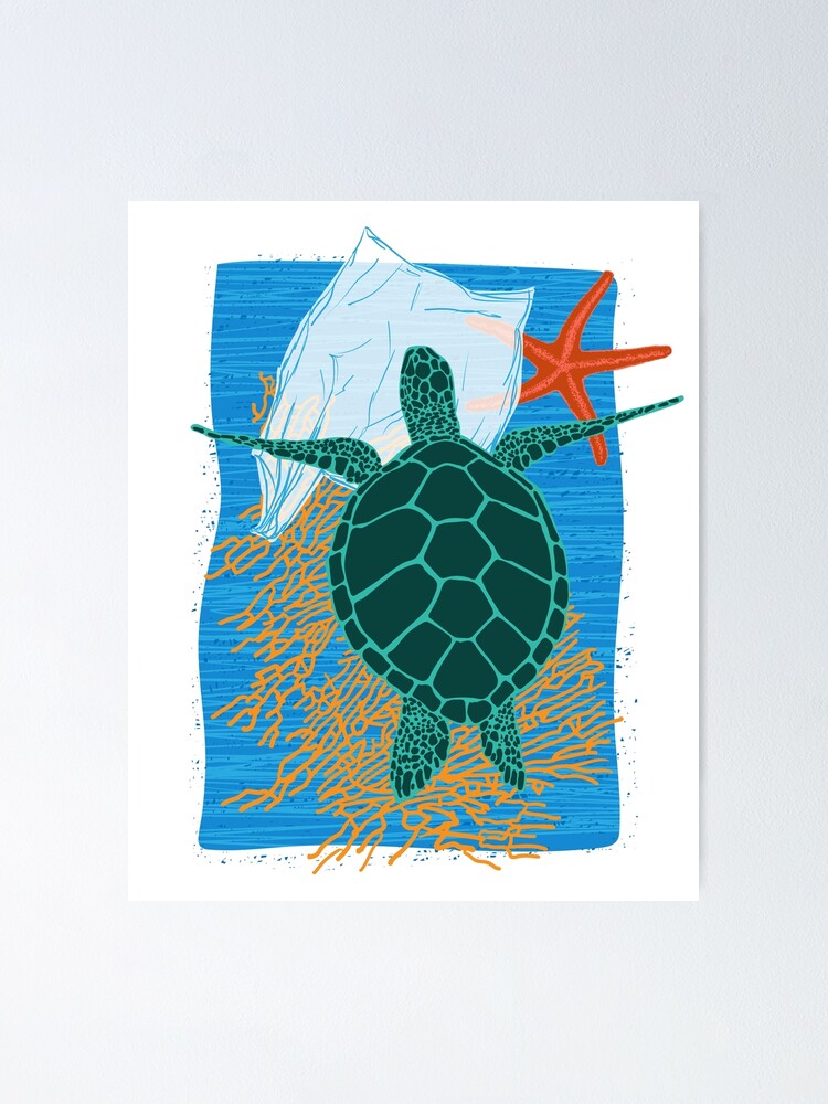 "Iceberg shape plastic bag with sea turtle, starfish and coral" Poster ...