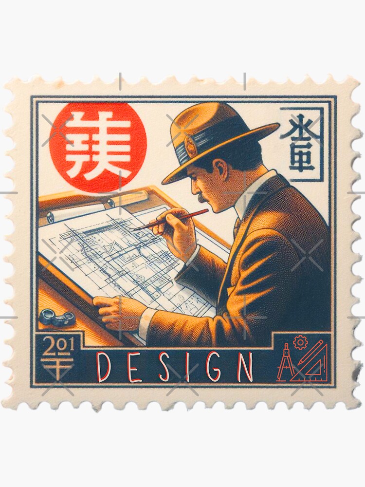 "Vintage Architect Blueprint Drawing Stamp – Retro Engineering Art ...