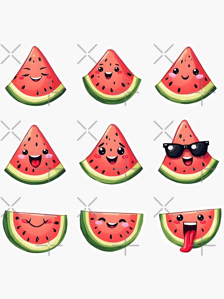 "Cute Watermelon Slice Sticker Pack – Fun Kawaii Fruit Faces" Sticker ...